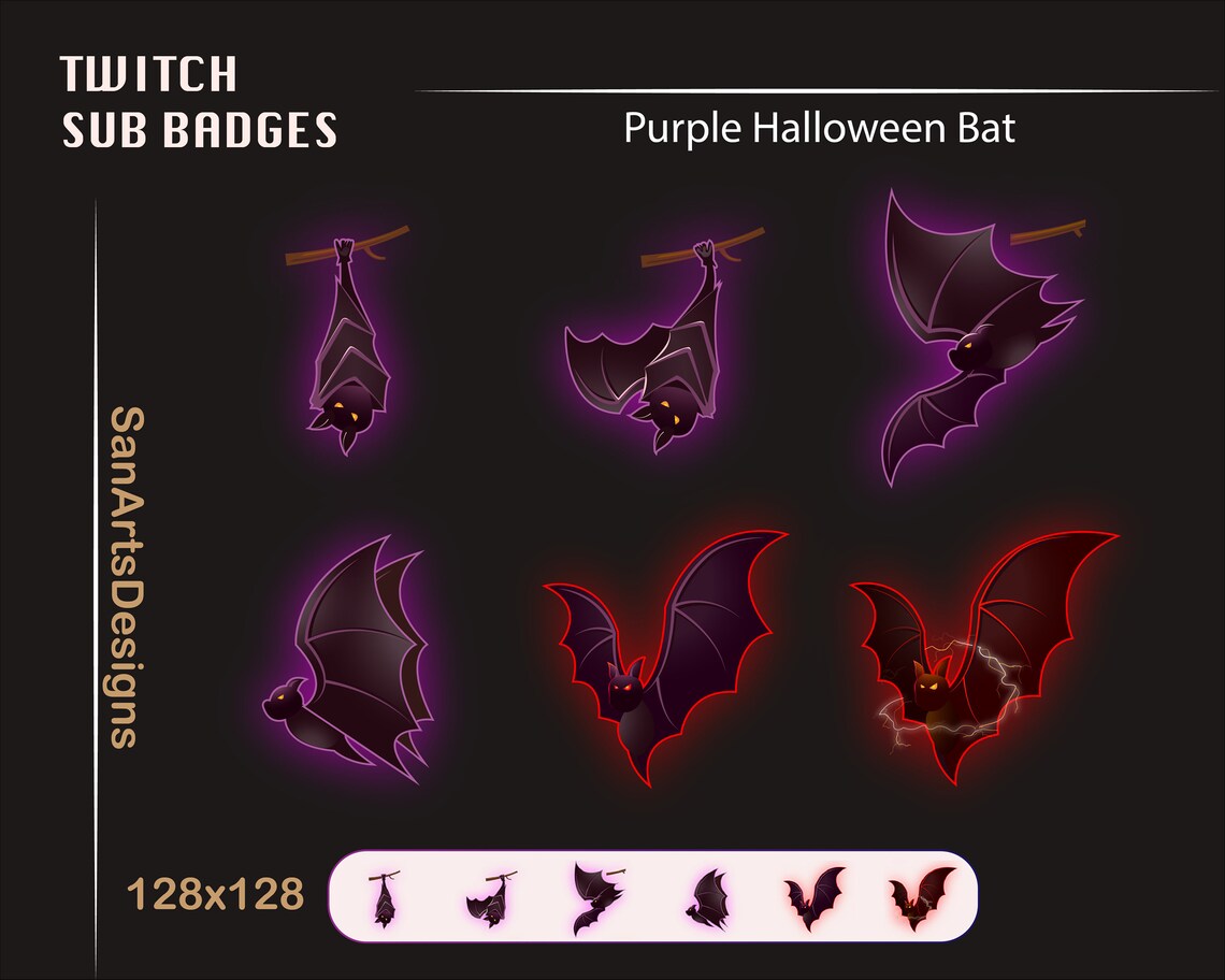Purple Halloween Bat Twitch Sub Badges Devil Bat Twitch Sub - Etsy