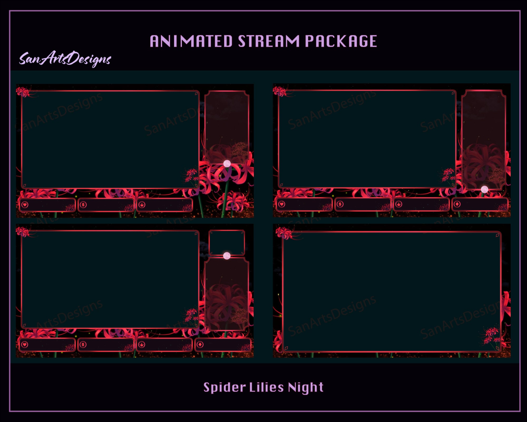 Animated Stream Package Spider Lily Garden, Animated Twitch Overlays ...