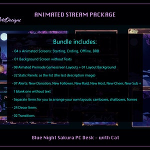 Blue Night Sakura PC Desk Animated Stream Overlay Bundle, Blue Sakura ...