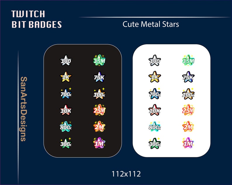 Metal Stars Twitch Bit Badges, Cute Colorful Stars Twitch Bit Badges ...