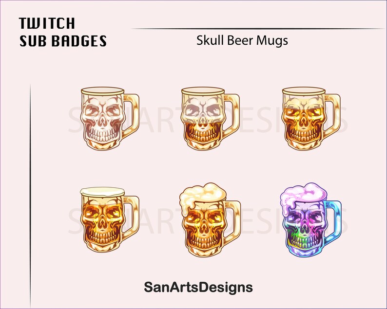 Skull Beer Mug Twitch Sub Badges kawaii Sub Bit Badges - Etsy