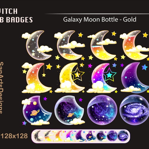Gold Moon Galaxy Bottle Twitch Sub Badges Yellow Moon Galaxy - Etsy
