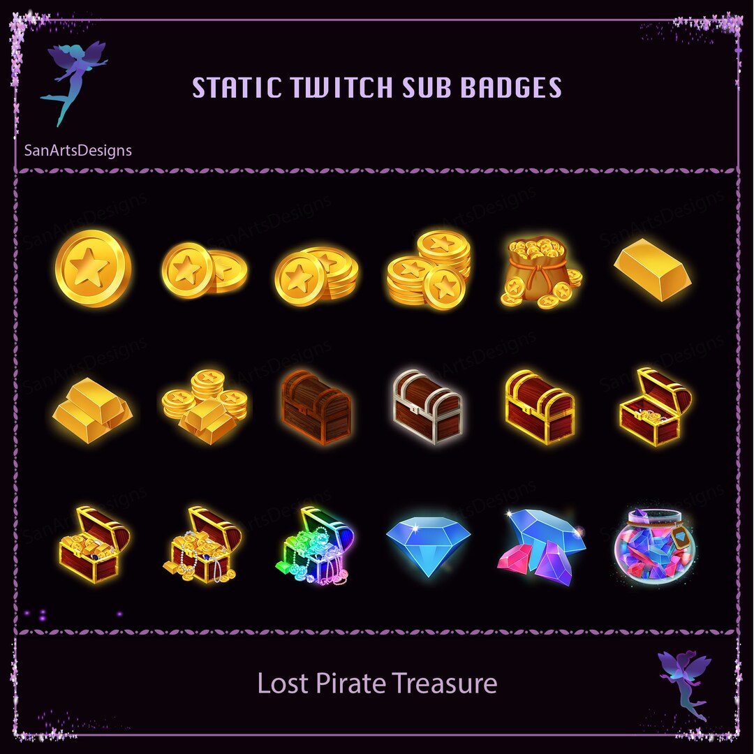 Lost Pirate Treasure Twitch Sub Badge Bundle, Gold Pirate Treasure Sub ...
