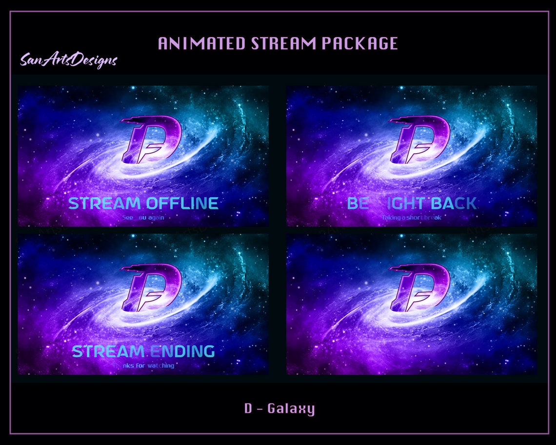 Animated D Galaxy Stream Bundle, Named Galaxy Twitch Overlays, D Galaxy ...