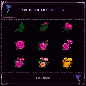 Pink Rose Twitch Sub Badges, Pink Rose Twitch Sub Bit Badges, Kawaii ...