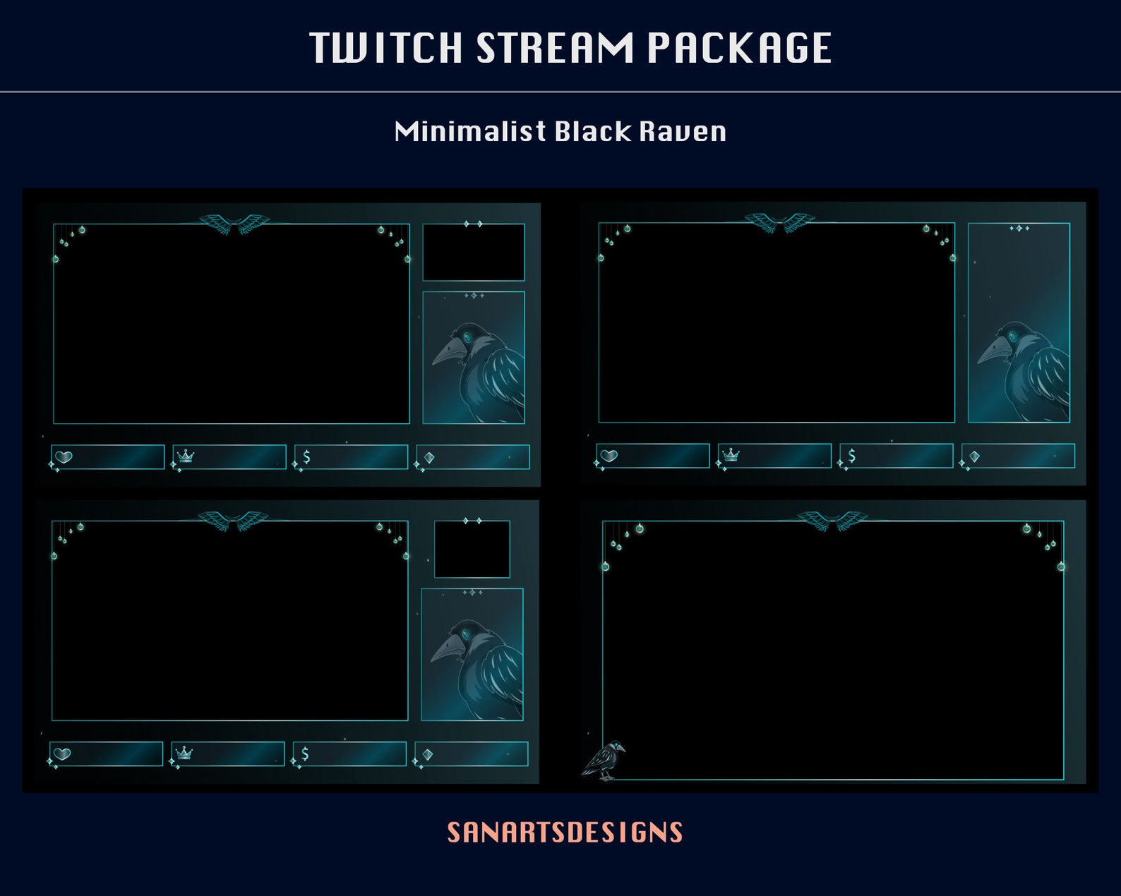 Animated Stream Package Black Raven Animated Twitch Overlay - Etsy