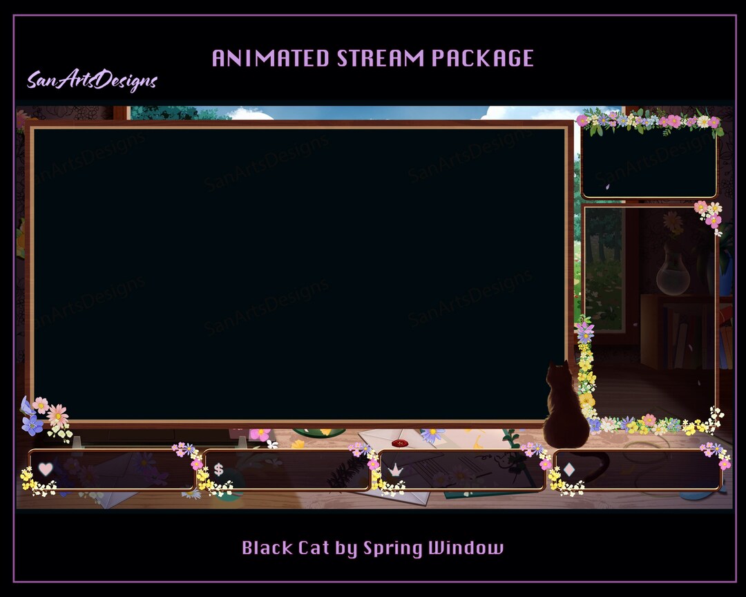 Animated Stream Overlay Layouts Black Cat By The Spring Window