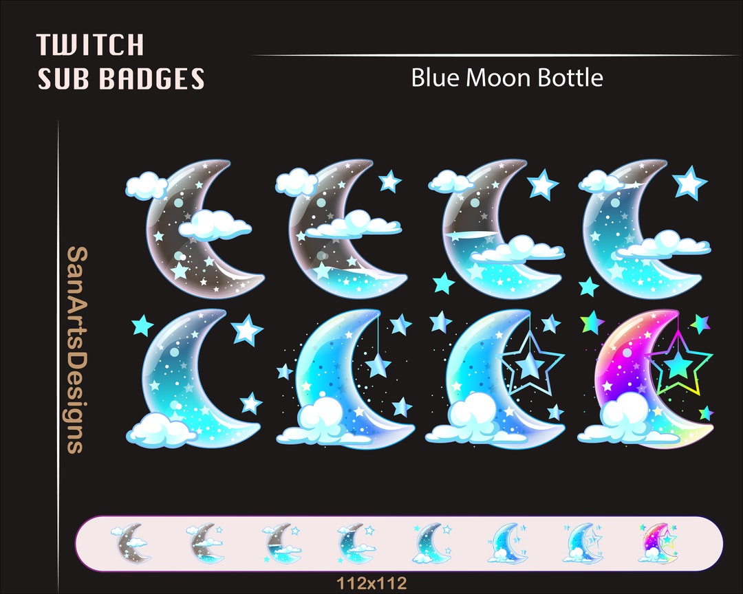 Blue Moon Bottle Twitch Sub Badges | Cyan Moon Stream Sub Badges ...