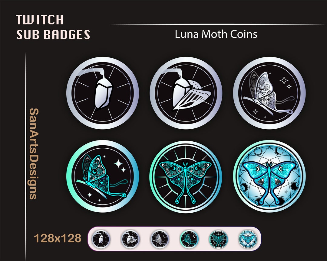 Blue Luna Moth Coin Twitch Sub Badges, Celestial Luna Moth Twitch Sub ...