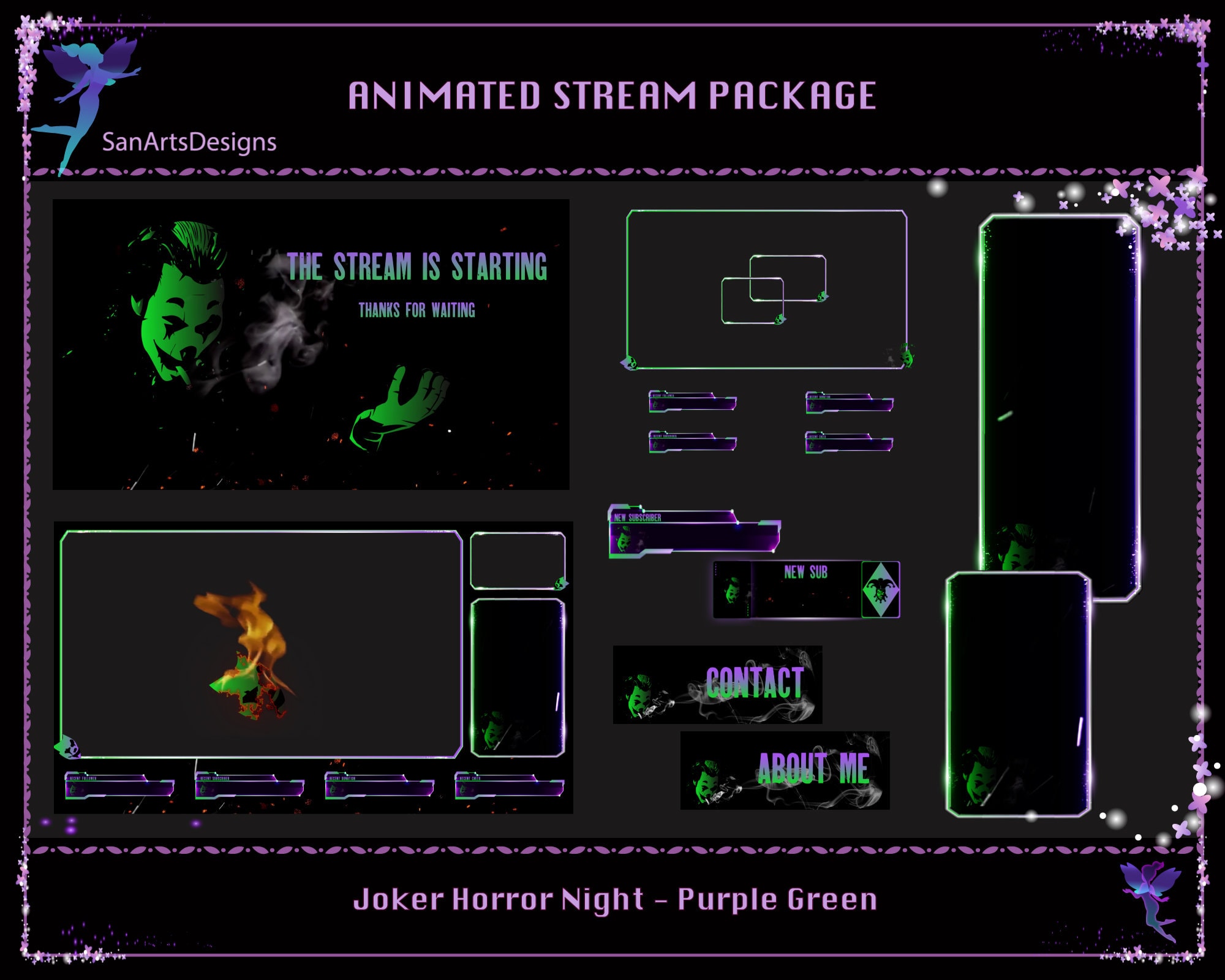 Neon Joker Animated Stream Overlay Package, Neon Joker Animated Twitch ...