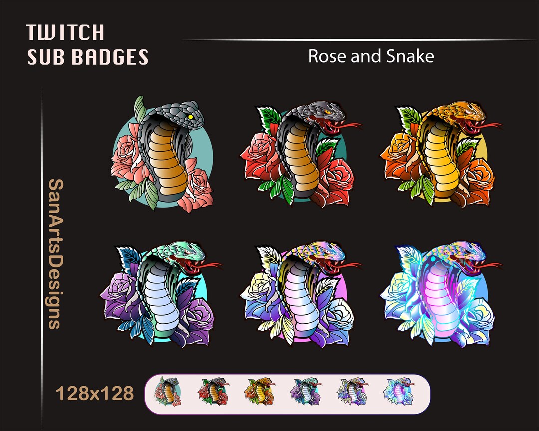 Rose and Snake Twitch Sub Badges, Rose Snake Twitch Sub Badges, Kawaii ...