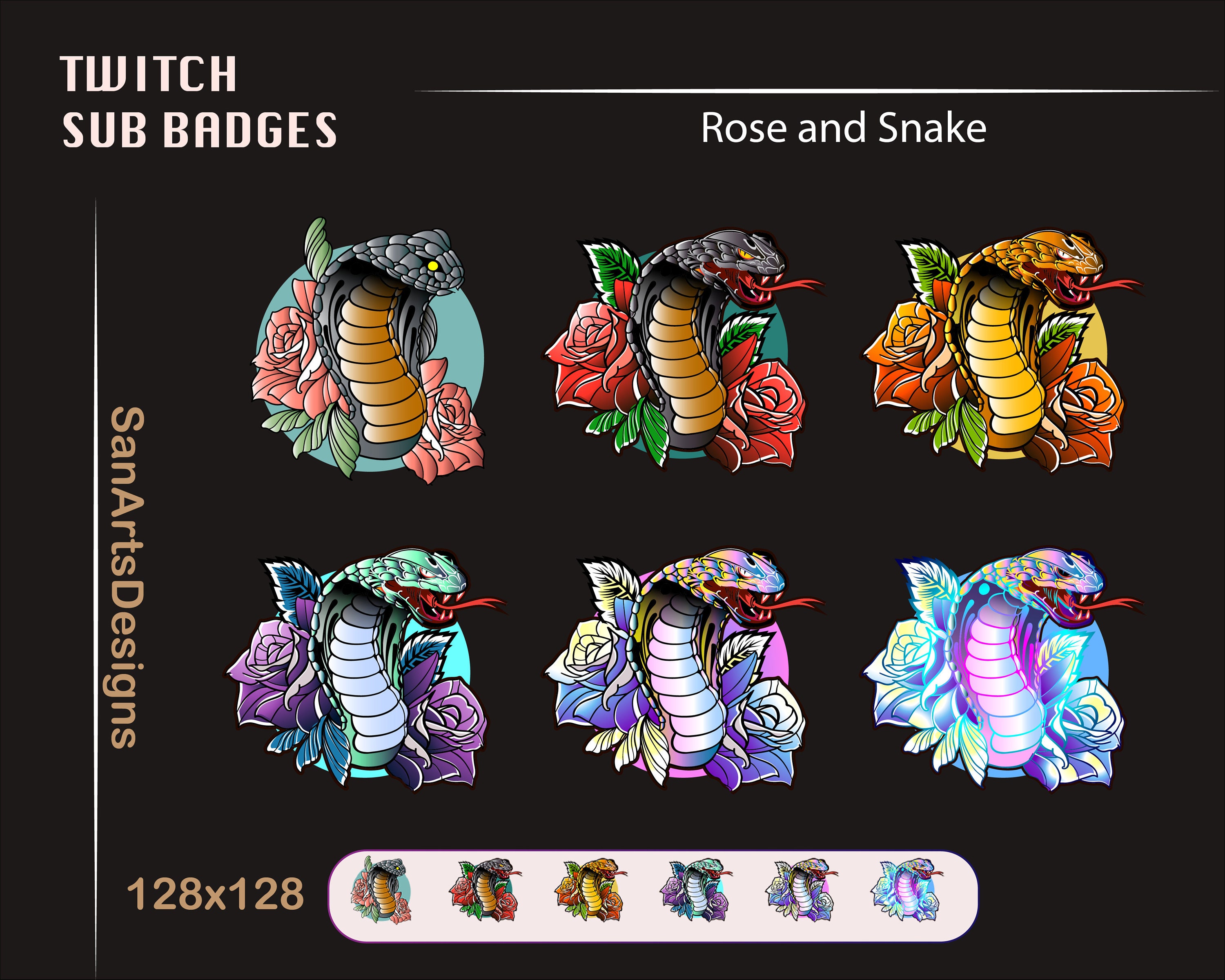 Rose and Snake Twitch Sub Badges, Rose Snake Twitch Sub Badges, Kawaii ...