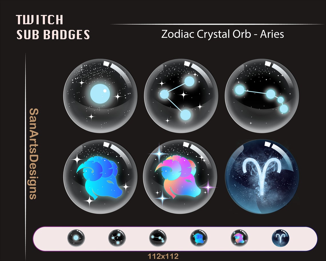Aries Crystal Ball Twitch Sub Badges, Zodiac Magic Ball Twitch Sub ...
