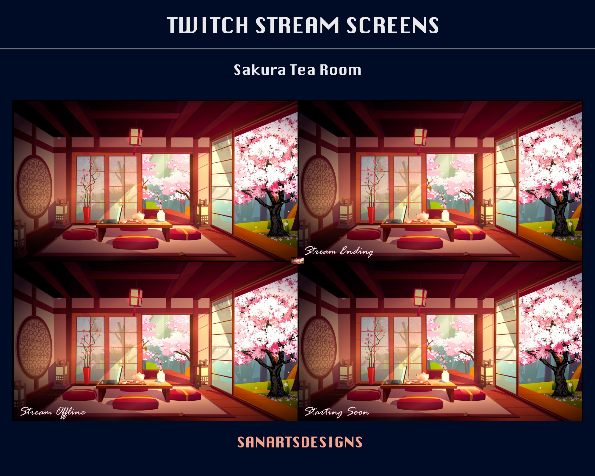 Animated Stream Package Sakura Tea Room Animated Twitch - Etsy