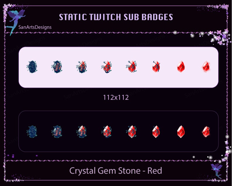 Red Gem Stone Twitch Sub Badges, Red Diamond Stone Twitch Sub Badges ...