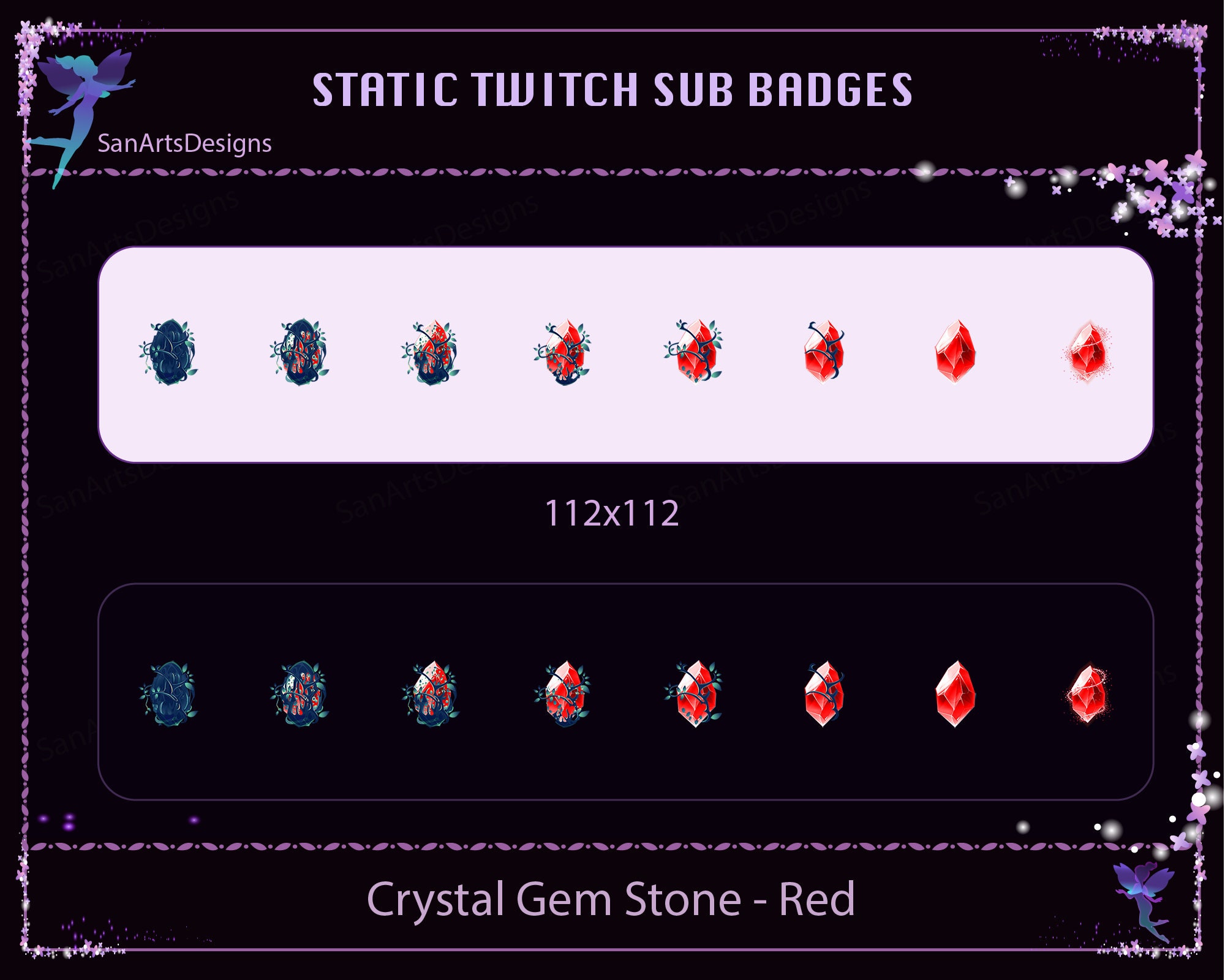 Red Gem Stone Twitch Sub Badges, Red Diamond Stone Twitch Sub Badges ...