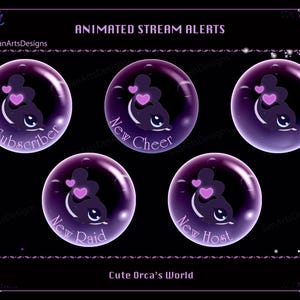 Animated Twitch Alerts Cute Dolphins in Purple Bubbles, Whale in Purple ...