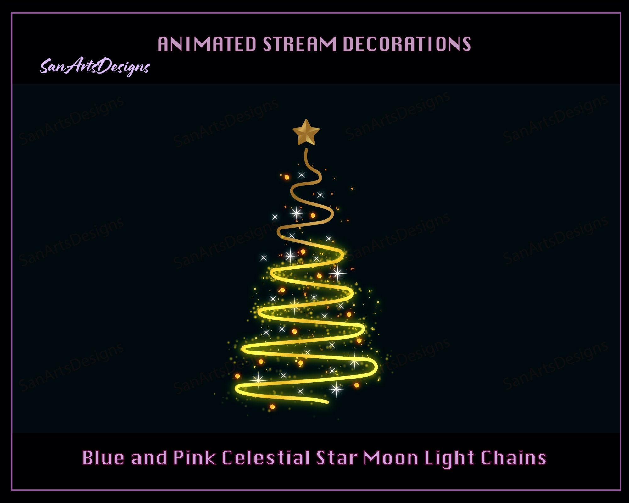 Sparkle Christmas Tree Animated Stream Decorations, Sparkling Xmas Gold ...