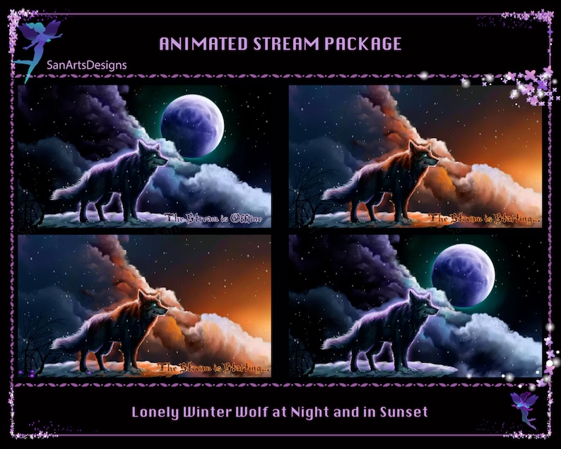 Animated Stream Bundle Lonely Winter Wolf, Animated Twitch Overlay ...