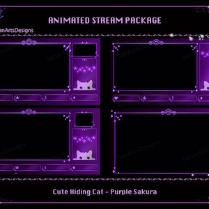 Animated Stream Package Purple Cute Hiding Cat, Animated Twitch ...