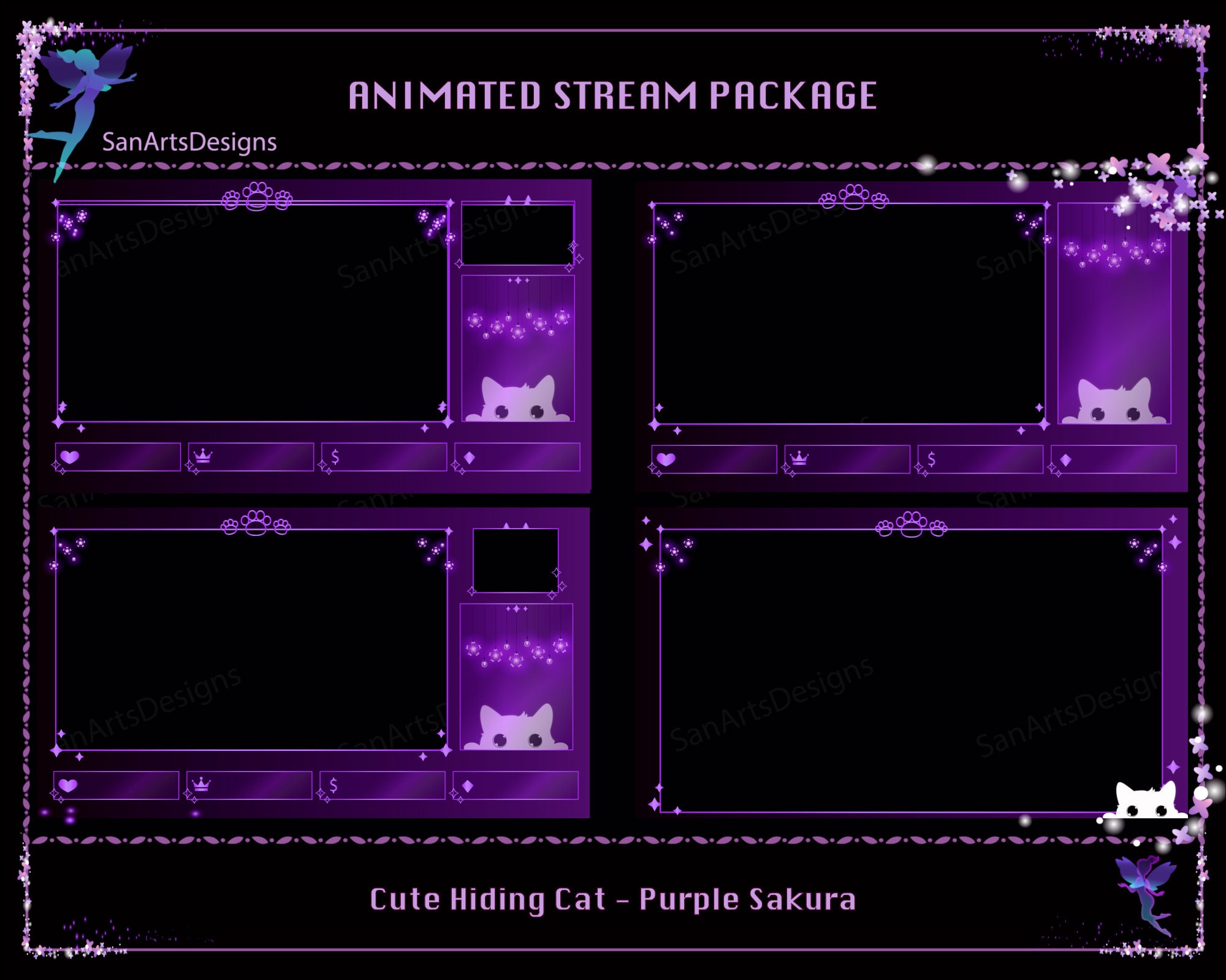 Animated Stream Package Purple Cute Hiding Cat, Animated Twitch ...