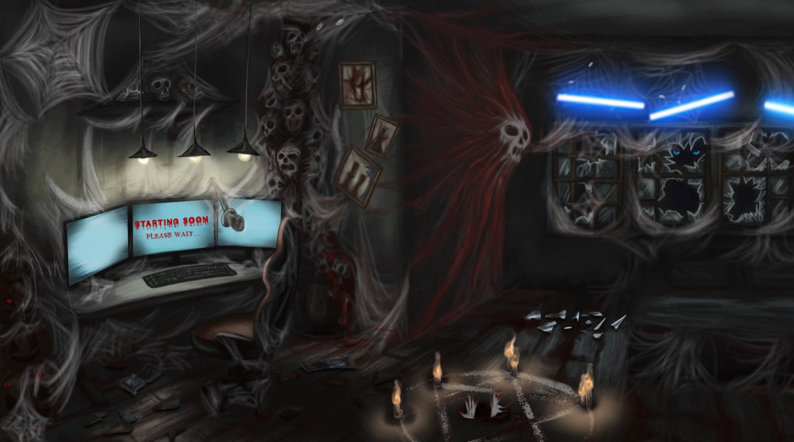 Animated Scenes Haunted PC Room Animated Twitch Overlays PC - Etsy