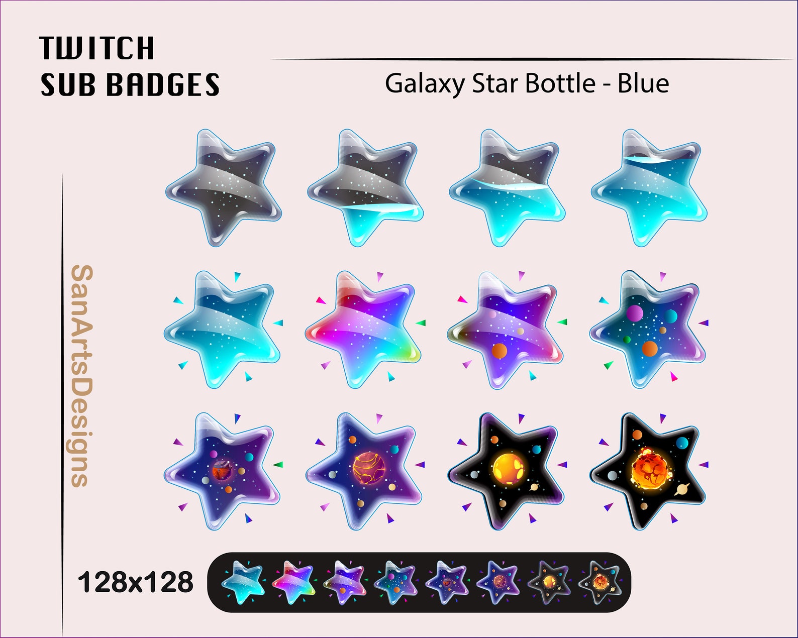 Blue Galaxy Star Bottle Twitch Sub Badges Galaxy Solar System Stream ...