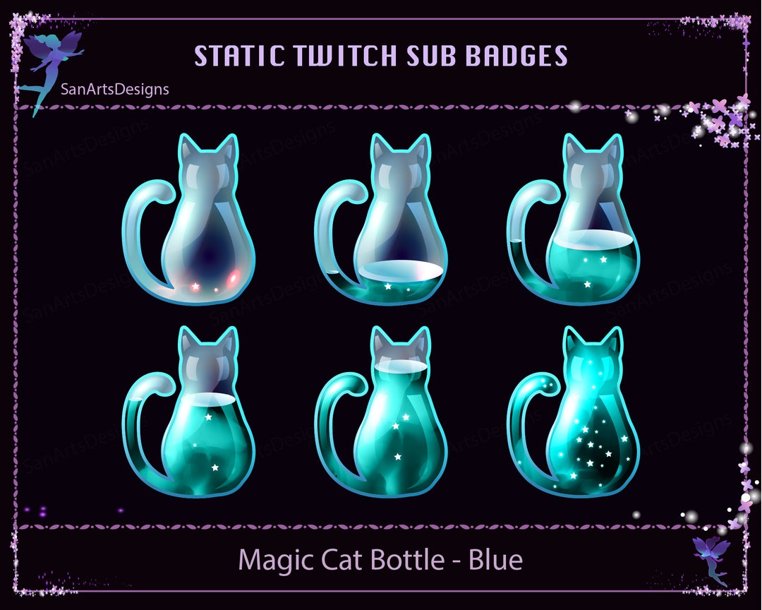 Blue Magic Cat Bottle Twitch Sub Badges, Blue Glass Cat Twitch Sub ...
