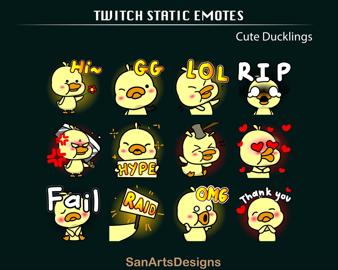 Cute Chibi Ducklings Twitch Emotes, Static Cute Chibi Duck Twitch ...