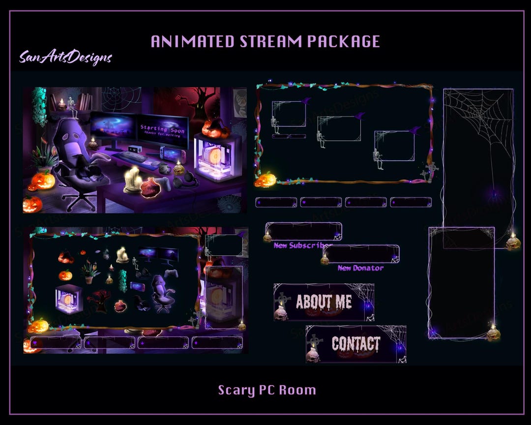 Scary PC Room Animated Stream Overlay Package, Halloween Scary PC Room ...