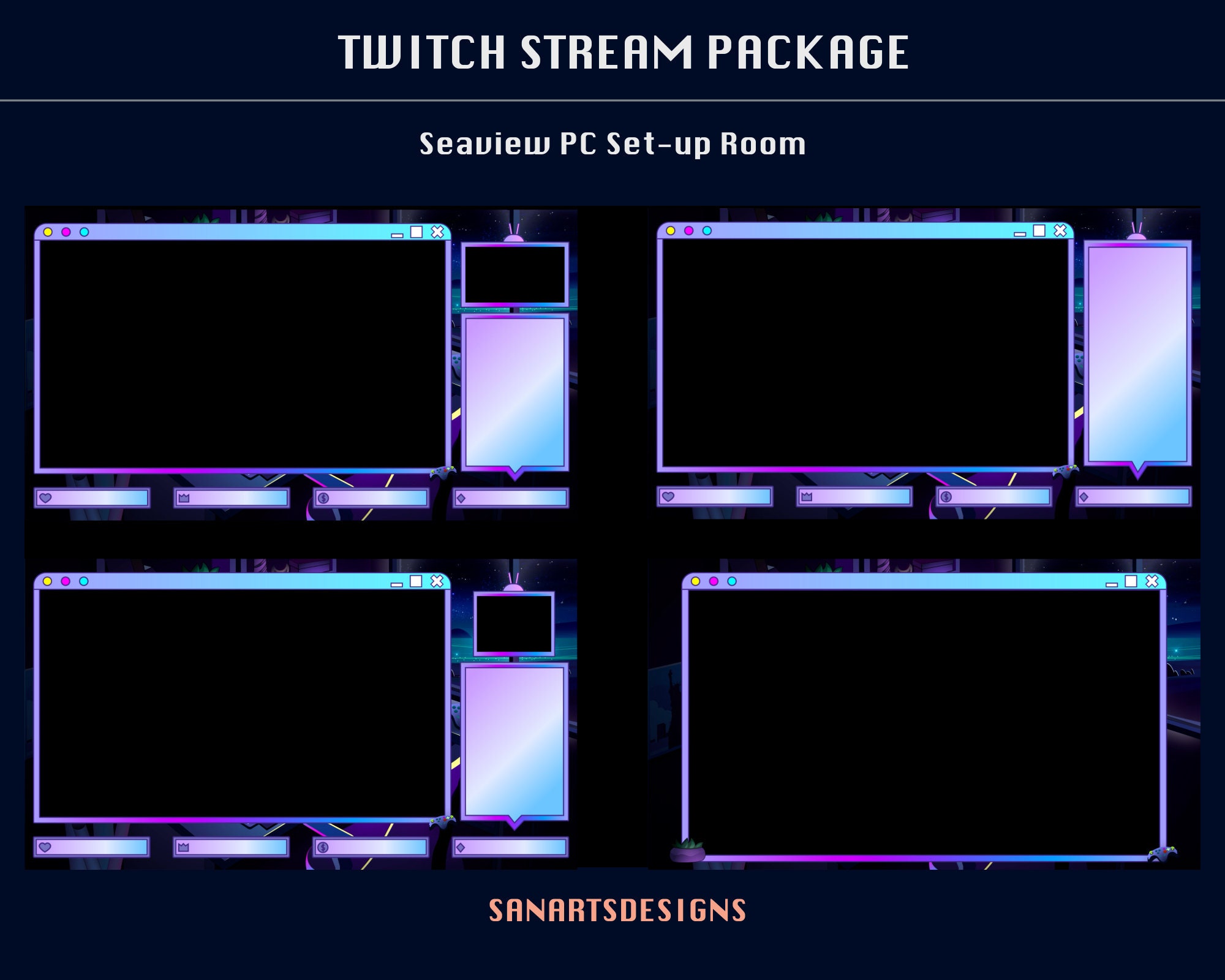 Animated Stream Package Seaview PC Set-up Room, Animated Twitch Overlay ...