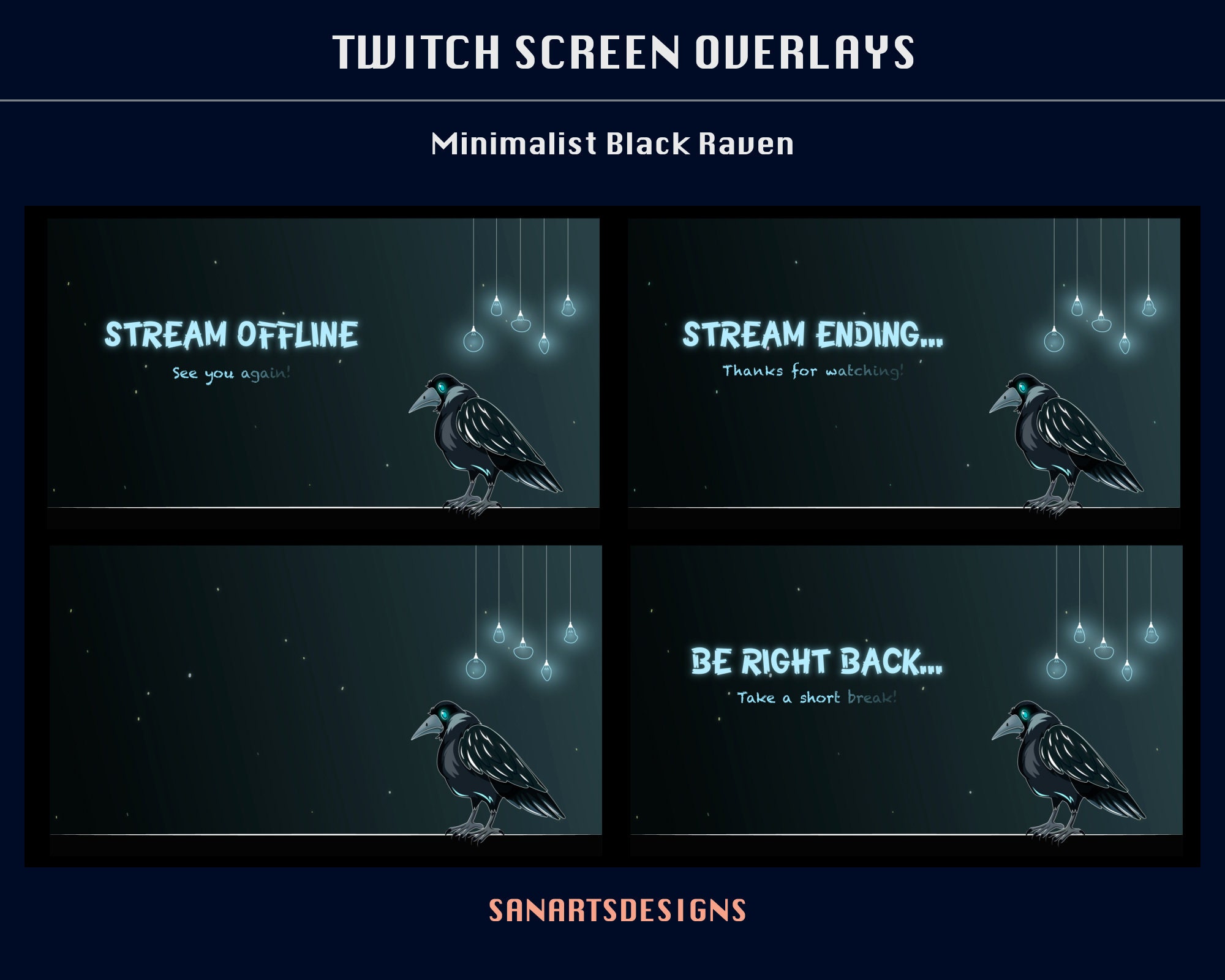 Animated Stream Screens Black Raven Animated Twitch Screen - Etsy