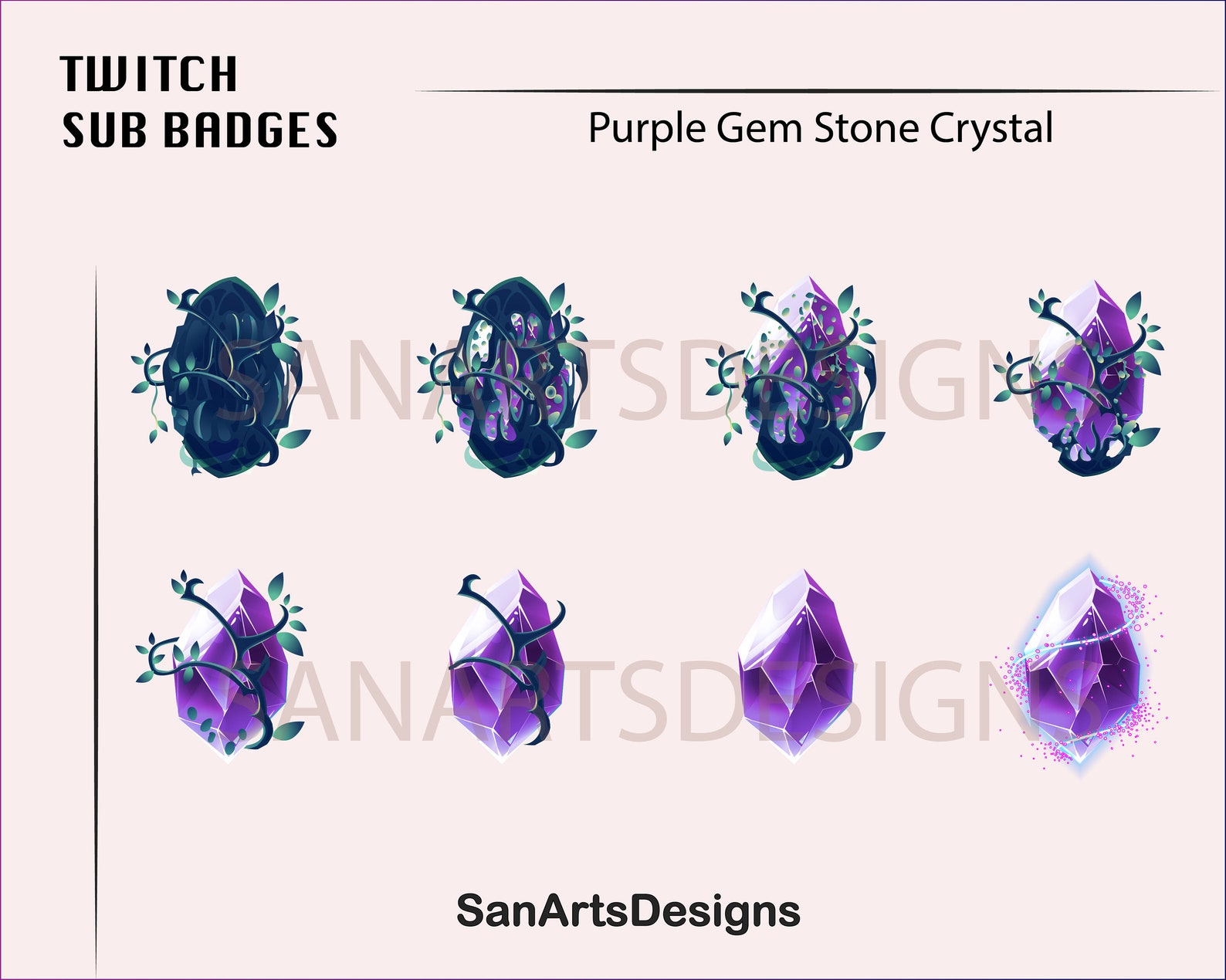Purple Gem Stone Twitch Sub Badges / Purple Diamond Stone Twitch Sub ...