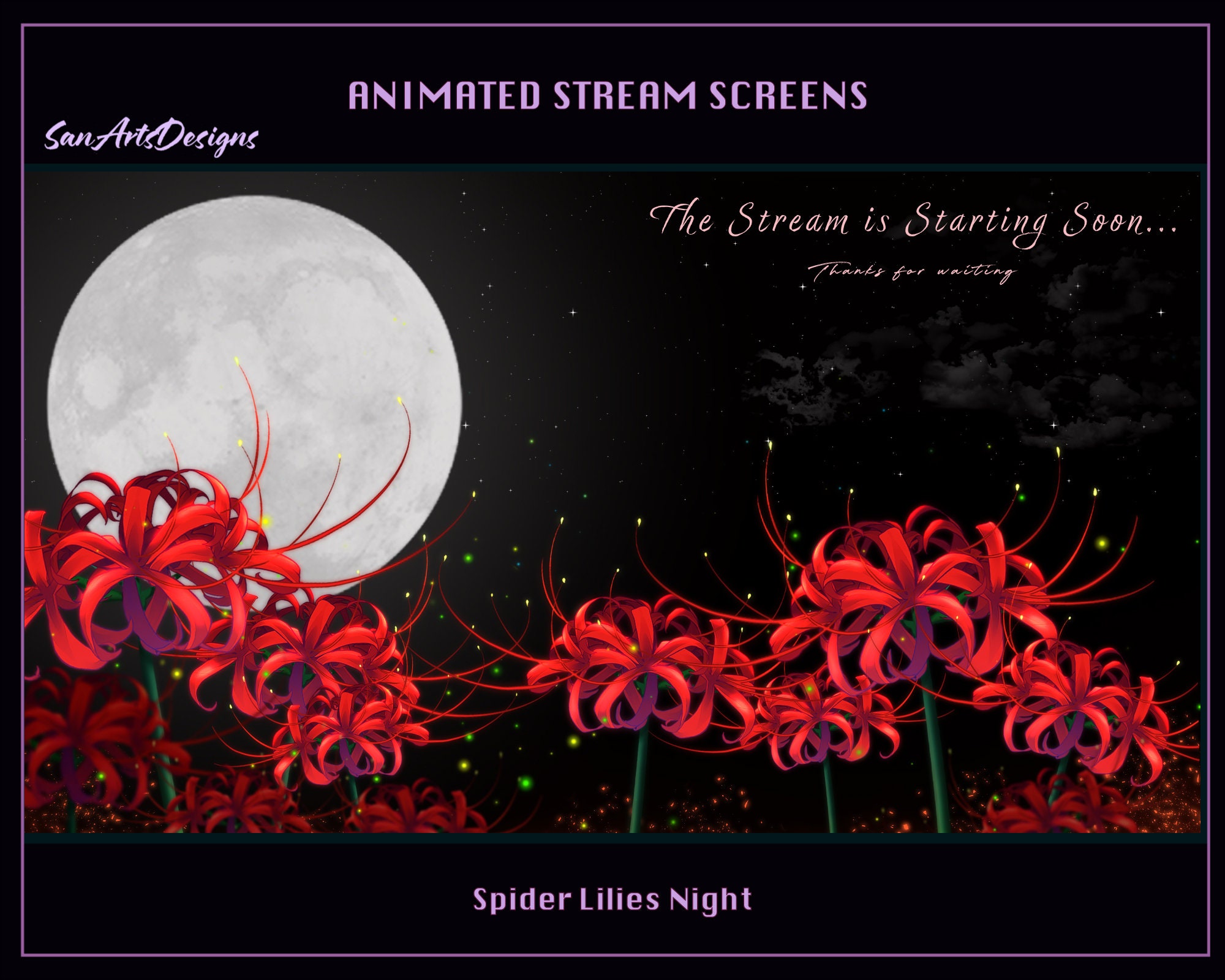 Animated Stream Overlay Spider Lily Garden, Animated Twitch Overlays ...