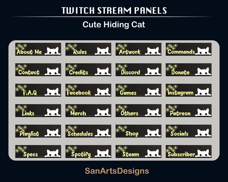 Static Stream Package Cute Hiding Cat, Animated Twitch Overlays Cute ...
