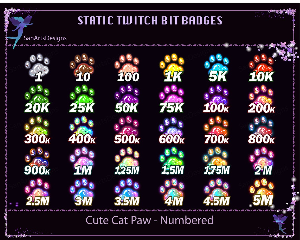 Cute Cat Paw Twitch Bit Badges Colorful Cat Paw Twitch Bit - Etsy