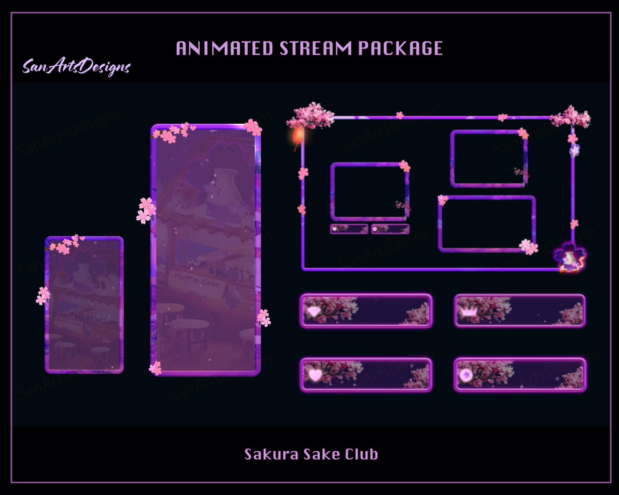 Sakura Sake Club Animated Twitch Overlays Package, Sakura Pub in Forest ...
