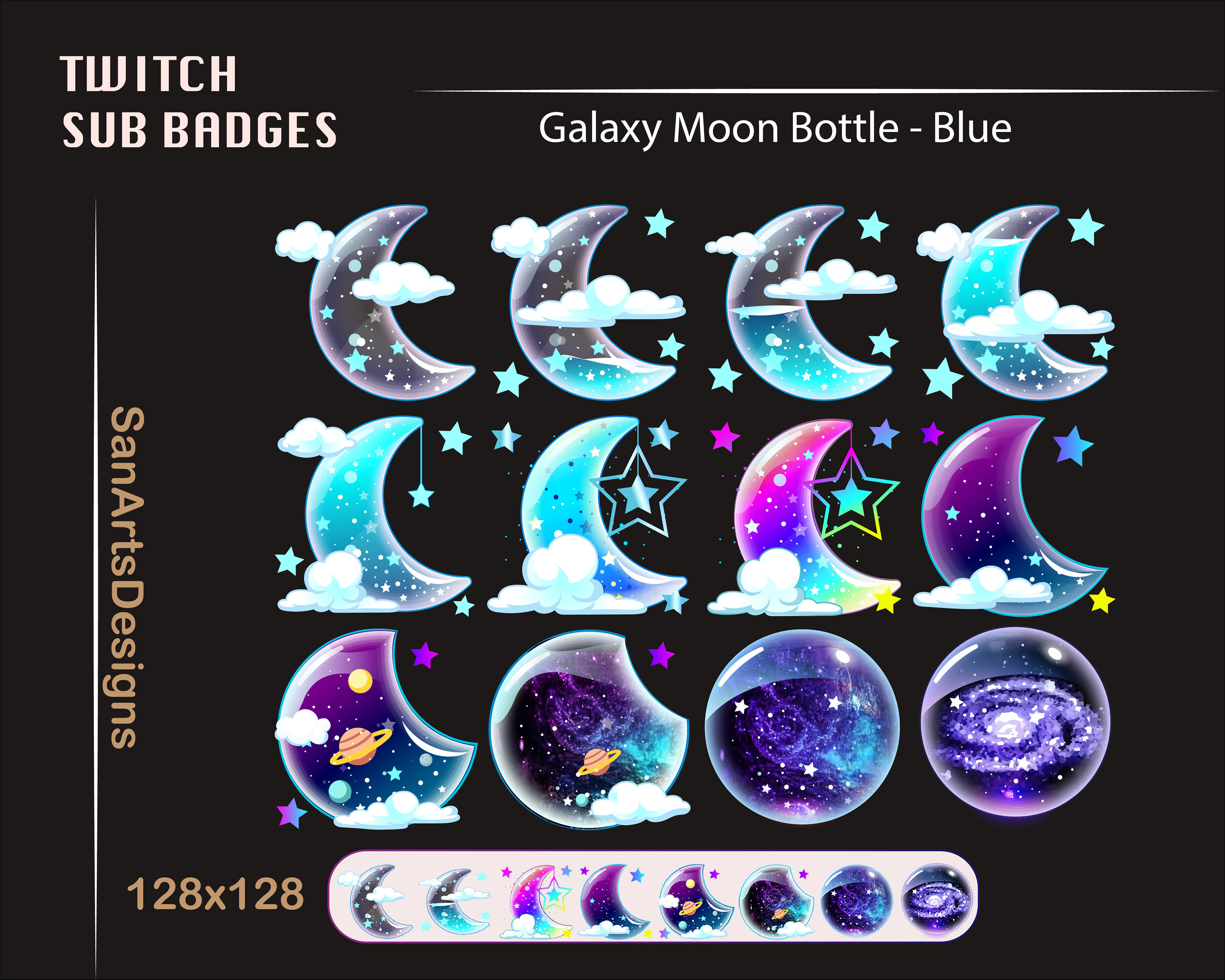 Blue Moon Galaxy Bottle Twitch Sub Badges, Cyan Galaxy Moon Stream Sub ...