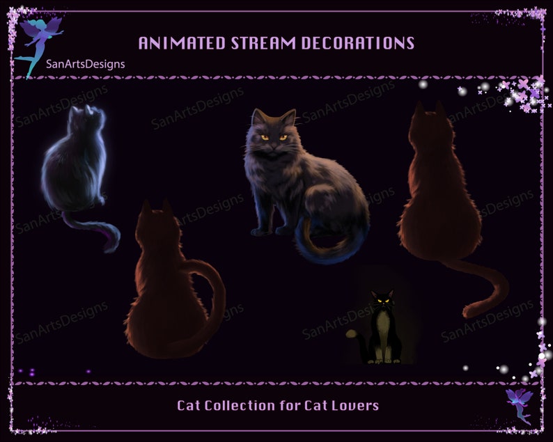 Animated Cats for Stream Decorations, Black Cats Stream Decorations for ...