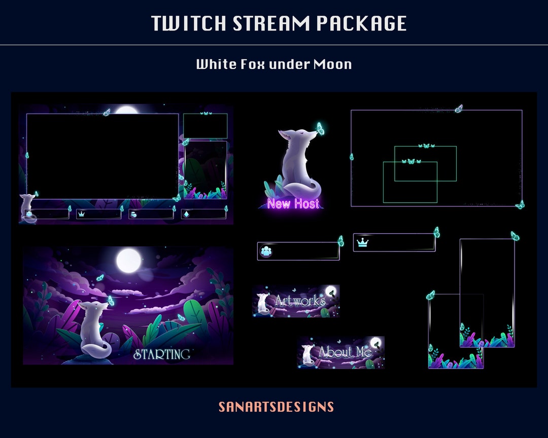 Animated Stream Package Magic White Fox Under Moon, Animated Twitch ...