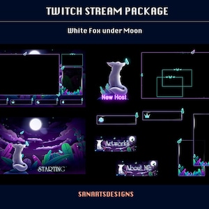 Animated Stream Package Magic White Fox Under Moon, Animated Twitch ...