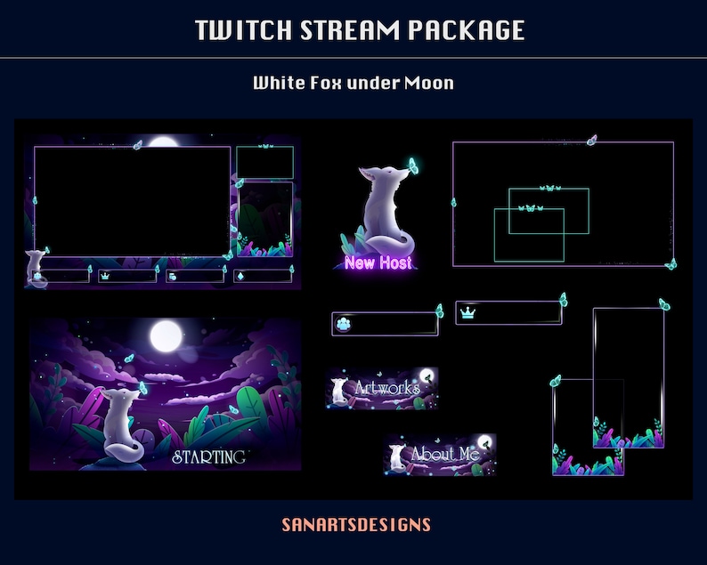 Animated Stream Package Magic White Fox Under Moon, Animated Twitch ...