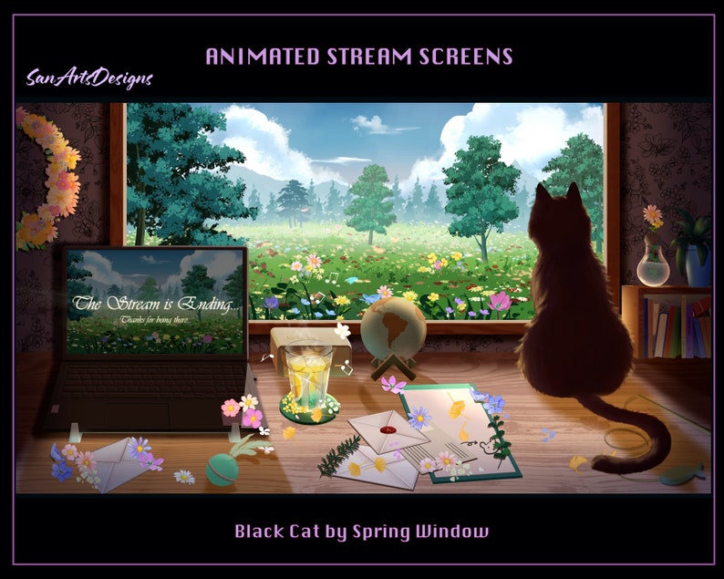 Animated Stream Overlays Black Cat by the SPRING Window, Animated ...