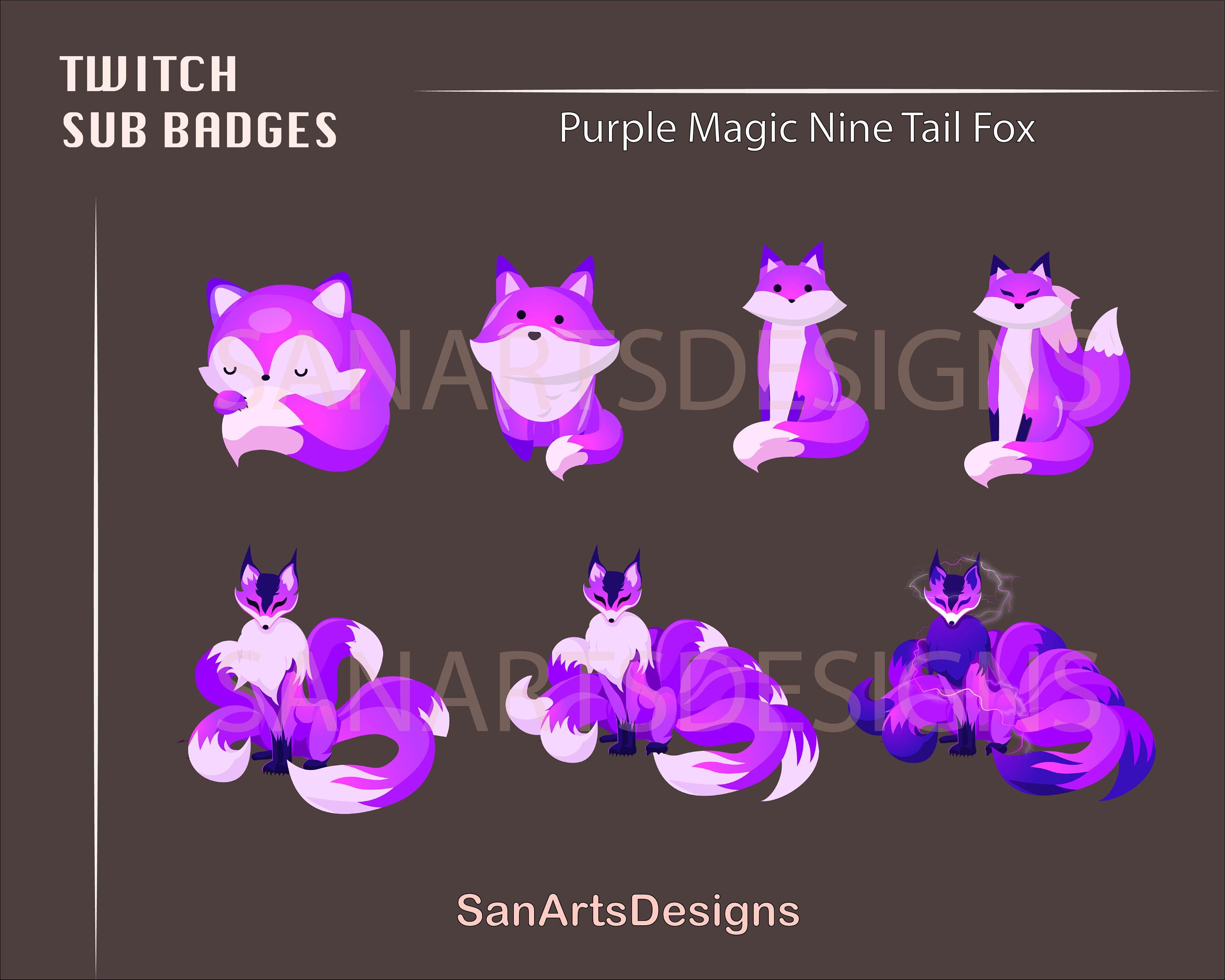 Magic Nine Tail Fox Twitch Sub Badges / Magic Purple Fox Twitch Sub ...