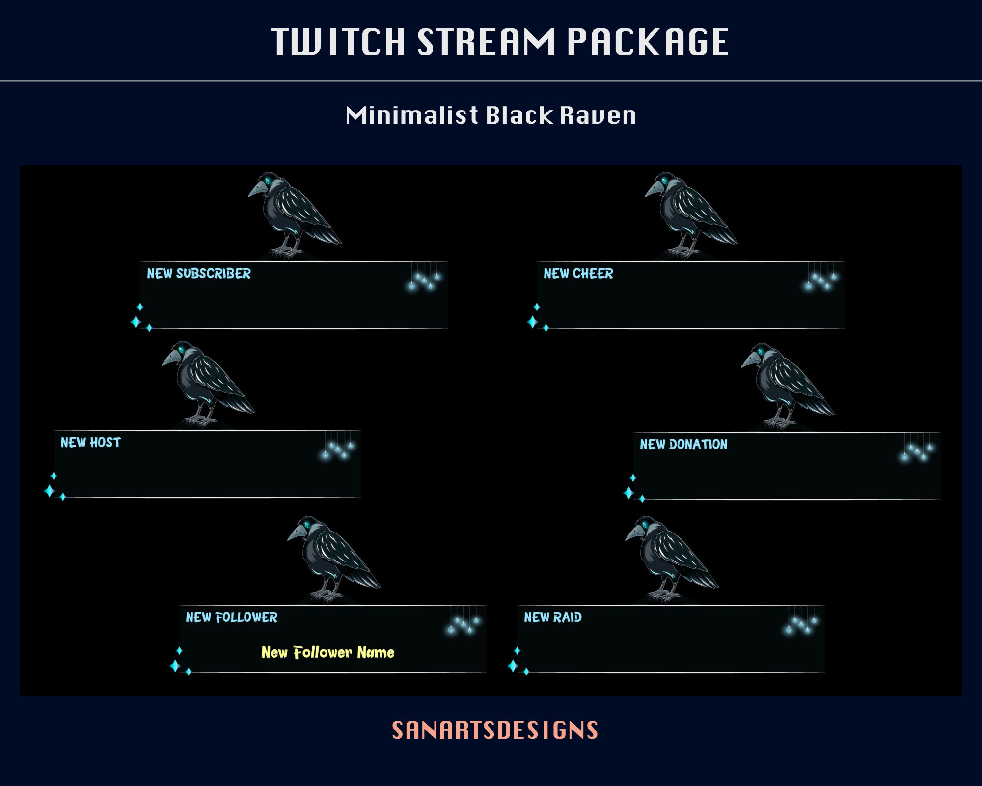 Animated Stream Package Black Raven Animated Twitch Overlay - Etsy