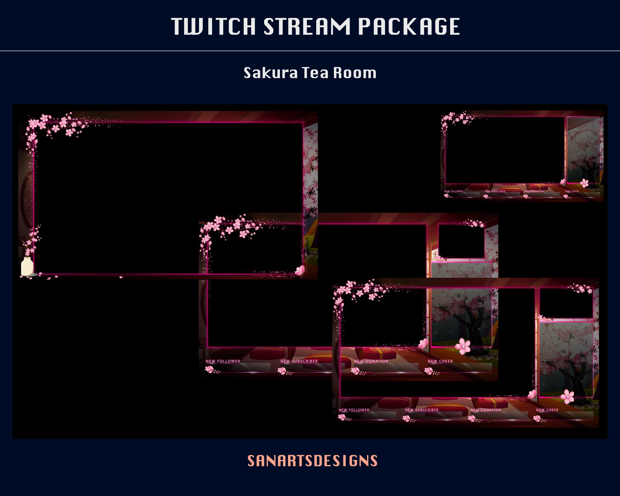 Animated Stream Package Sakura Tea Room Animated Twitch - Etsy