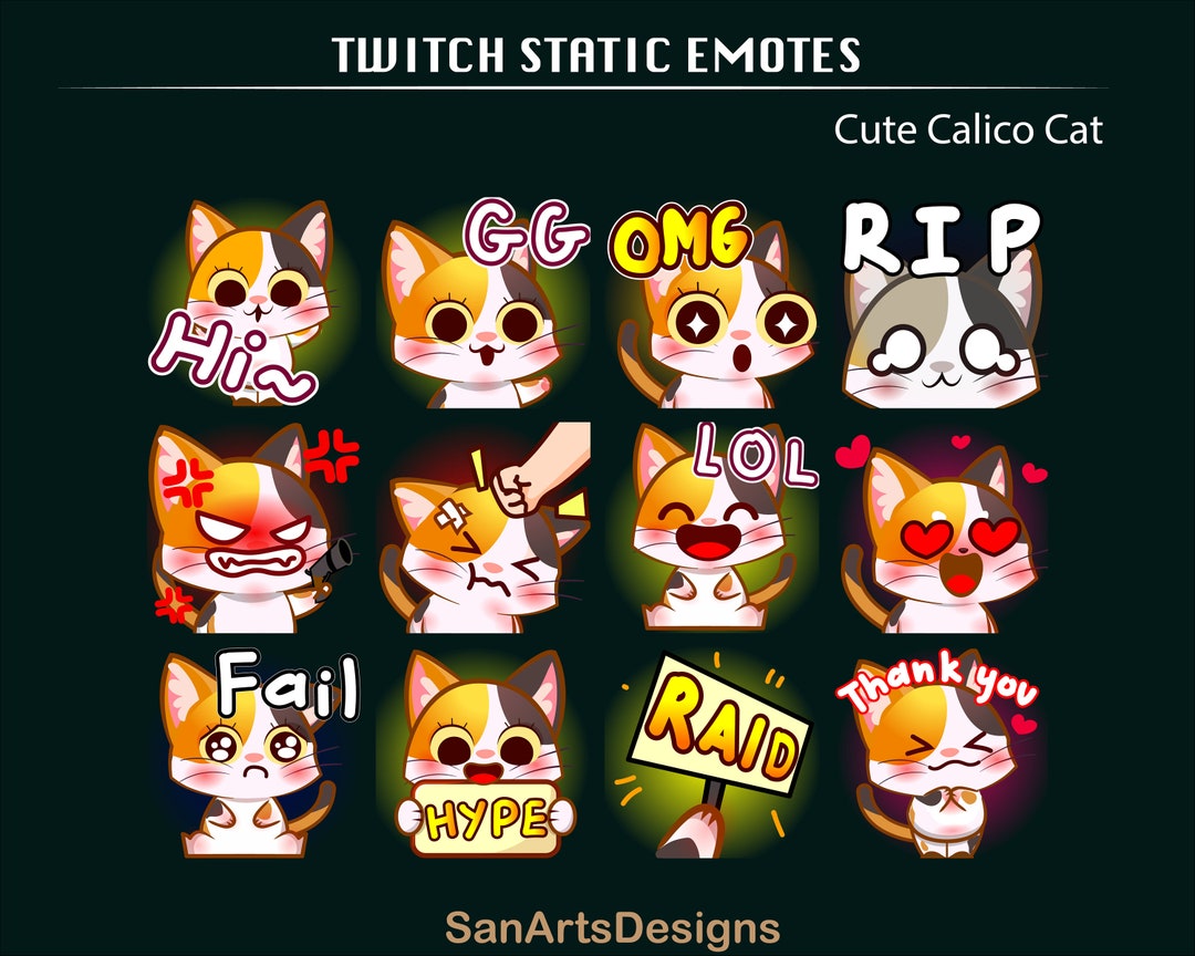Cute Chibi Calico Cat Twitch Emotes, Static Cute Chibi Cat Twitch ...