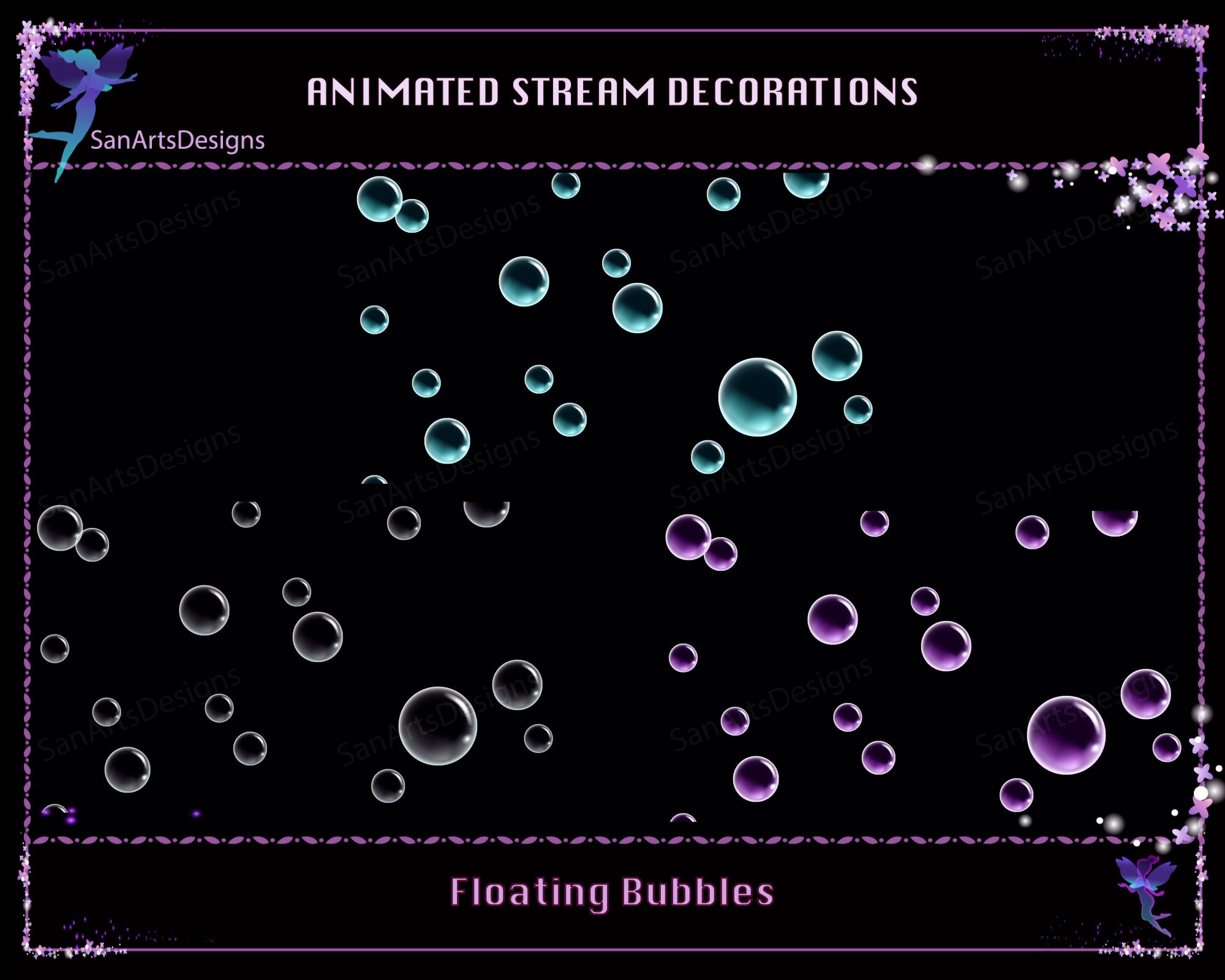 Floating Bubbles Animated Stream Decoration, Flying Blue Purple White ...