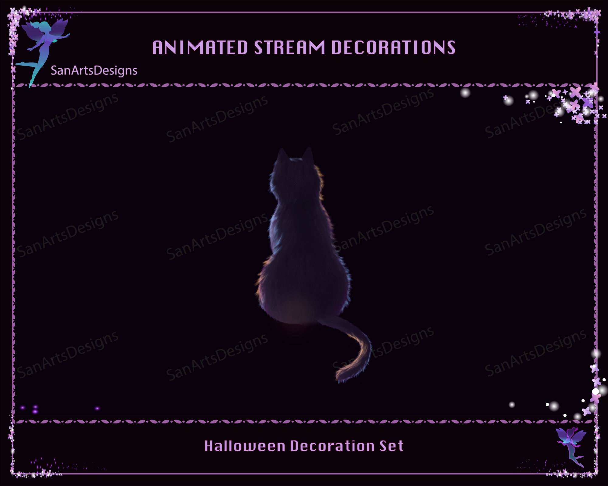 Halloween Animated Stream Decorations, Halloween Black Cat Ghost Animated Stream Decorations for ...