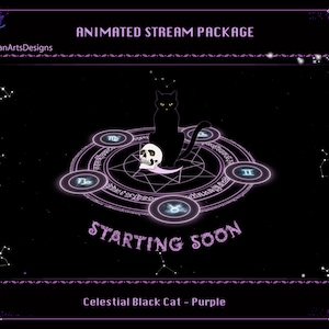 Animated Twitch Stream Overlays Package Celestial Witchy Black Cat ...